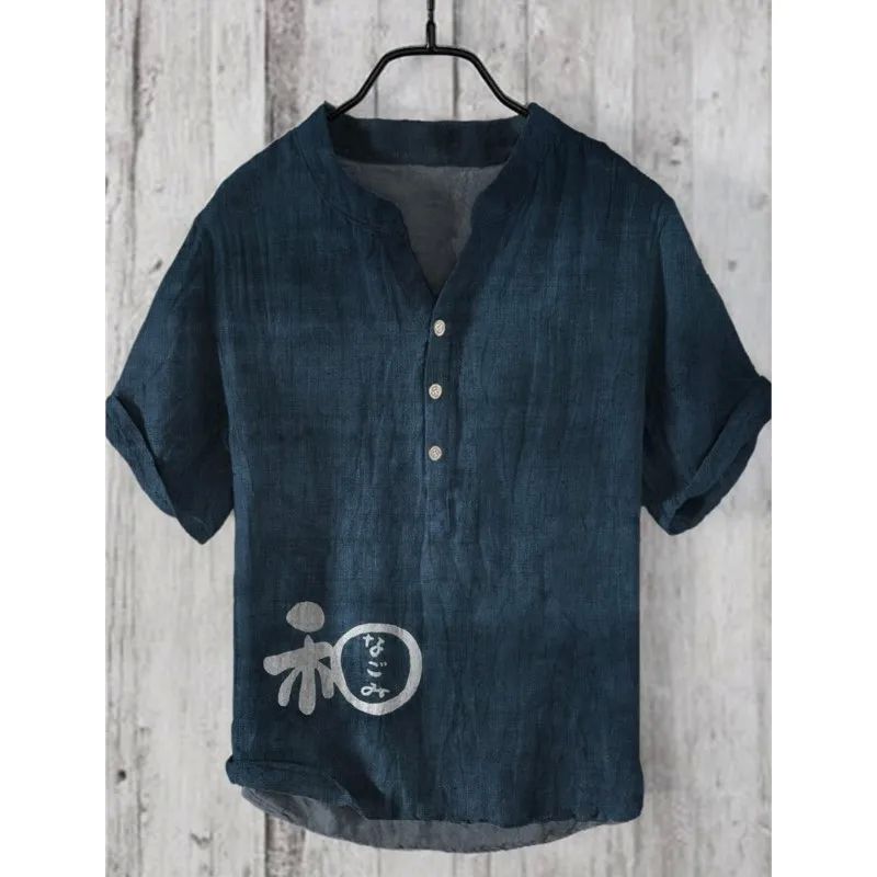 3D印花立领系扣短袖衬衫3D pried buton down short sleved shirt