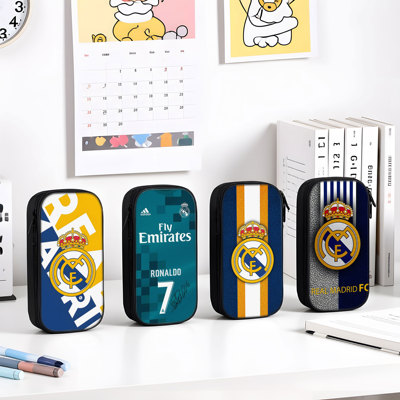 皇马足球笔袋c罗小学生铅笔盒2026新款超火文具袋初中生笔盒学生文具盒儿童网红爆款男生男孩款姆巴佩高颜值