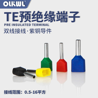 双线管型端子TE0508 7508 1508 2510紫铜管两线小黑夹并线接线端