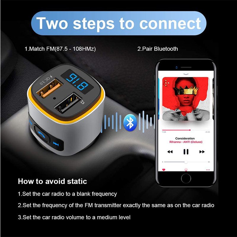 BC41车载mp3蓝牙播放器汽车充电器QC3.0快充氛围灯fm发射器车用