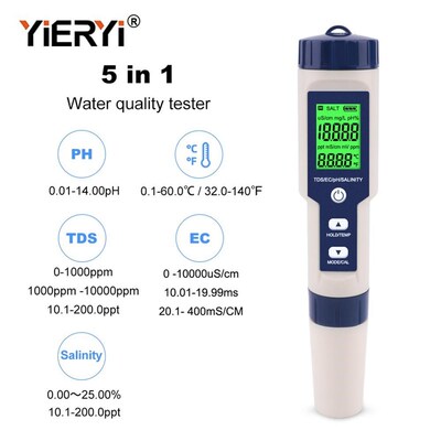极速yieryi 5 in 1 TDS/EC/PH/Salinity/Temperature MetXer Digi
