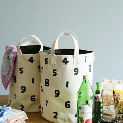 日单杂志附录款大号数字防水购物收纳包脏衣整理筒圆底帆布环保袋