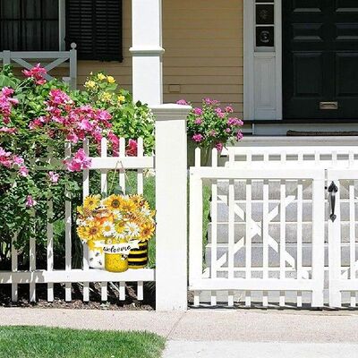 极速Home Welcome Sign Wooden Plaques Bee SunfUlower Door