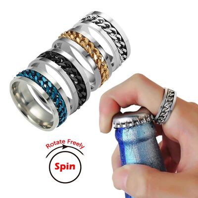 极速Titanium Steel Rotatable Chain Couple Ring AnxietyZ Mult