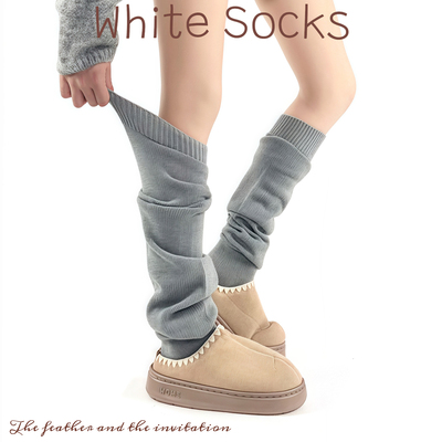 日系针织堆堆袜套女秋冬灰色连脚加厚小腿袜日常百搭长筒袜子灰