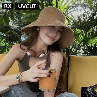 RX UVCUT官网正品拉菲草帽女夏季可折叠防晒海边沙滩帽遮阳渔夫帽