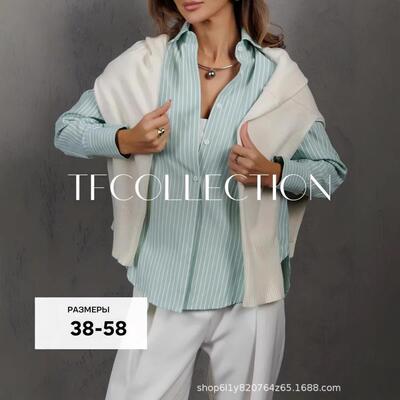 Women'S Oversized Blue And White Stripe Shirt Casual Long