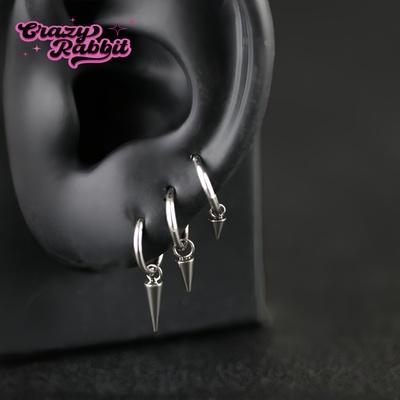 CrazyRabbit 钛合金尖锥素圈耳环小众个性恶魔钉铆钉耳圈朋克耳饰
