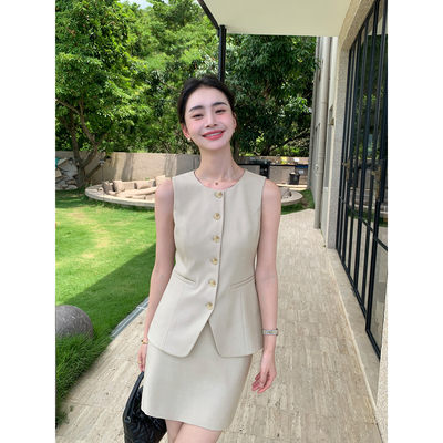 Maven Lin 高智办公室掐腰气质马甲女套装无袖马夹西装包臀半身裙