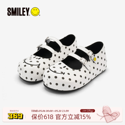 SMILEY笑脸黑白色波点夏季新款女小个子圆头增高玛丽珍浅口单鞋子