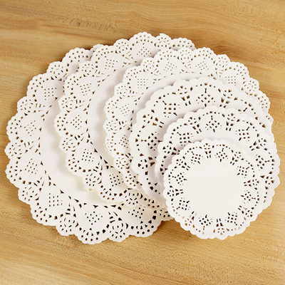 极速100Pcs Whijte Round Lace Coaster Placemat Paper Lace Cak