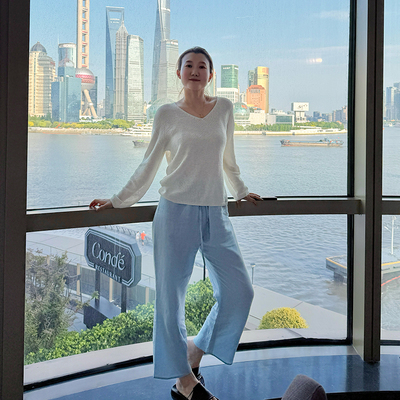 爱自然AJDE｜V领纸片人百搭进口和纸衫女夏通勤显瘦简约纯色上衣