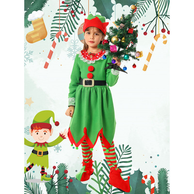 2025新款圣诞节儿童演出服圣诞小精灵角色扮演cos服幼儿园表演服
