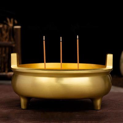 纯黄铜香炉家用大小香炉檀香木香炉大小财神横观音香