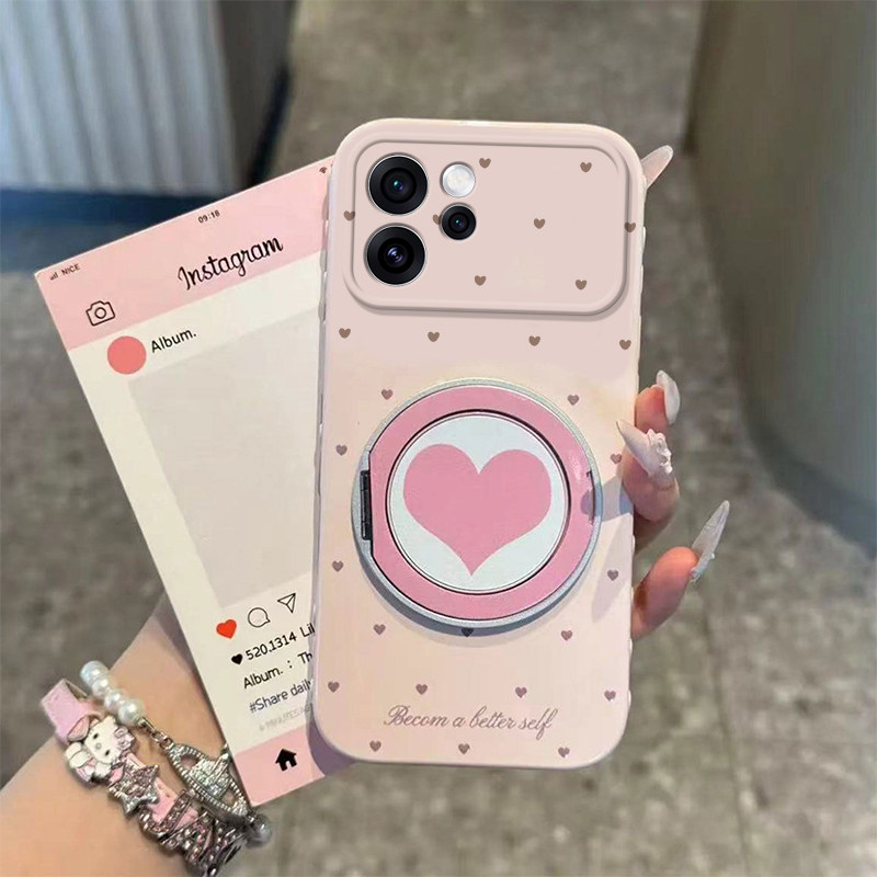 适用爱心支架OPPOReno15手机壳14外壳13镜头12支架11新款10pro女9防摔8保护套7高级感全包可爱卡通不会撞壳