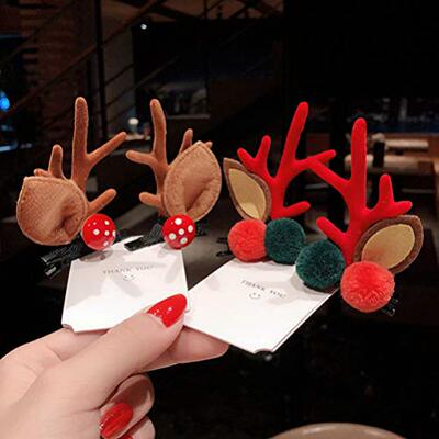 极速LEORX Antler Hair Cslip 4 Pairs Cute Reindeer Hair Barre