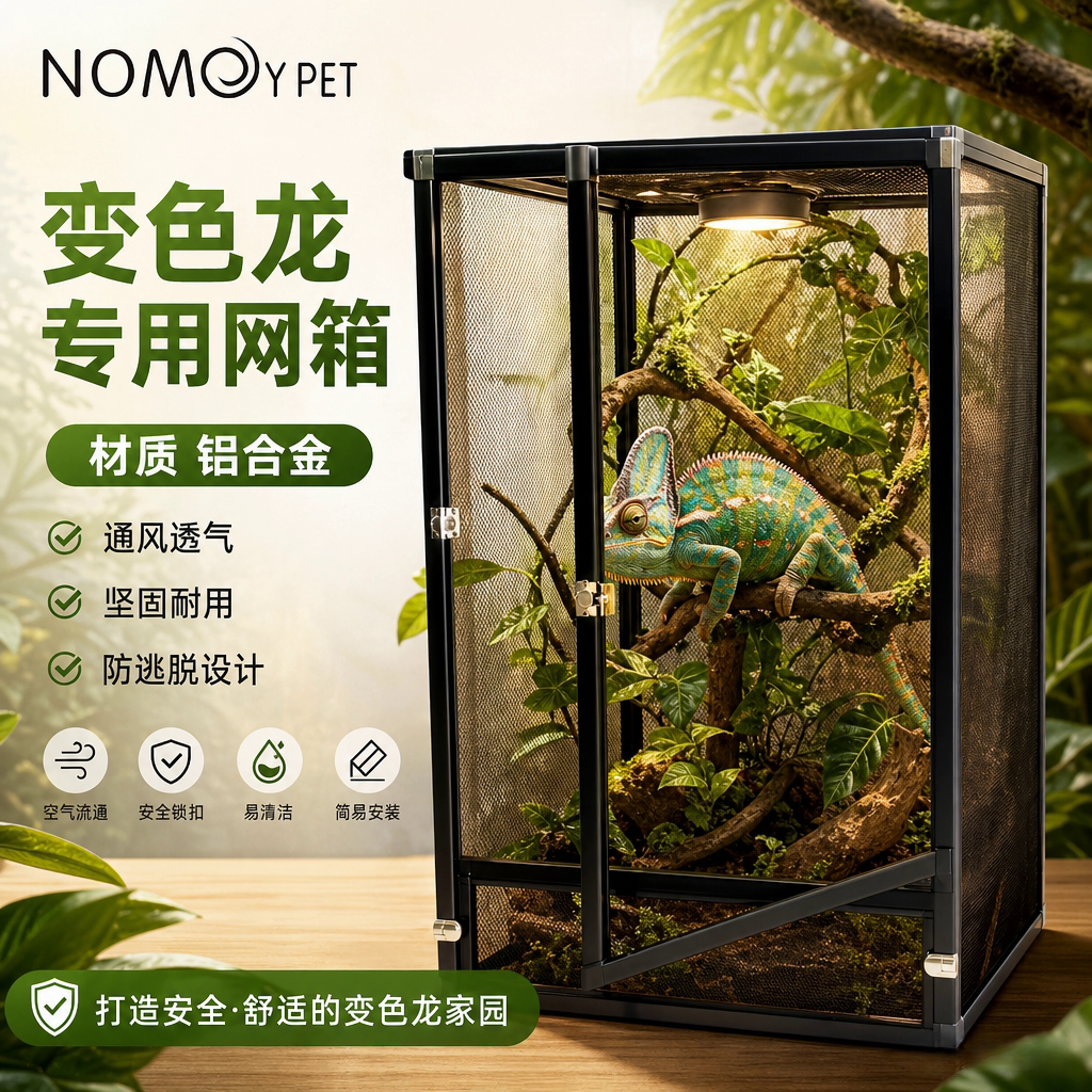 nomo诺摩爬宠网箱变色龙饲养网箱睫角守宫爬虫箱高冠七彩铝合金网