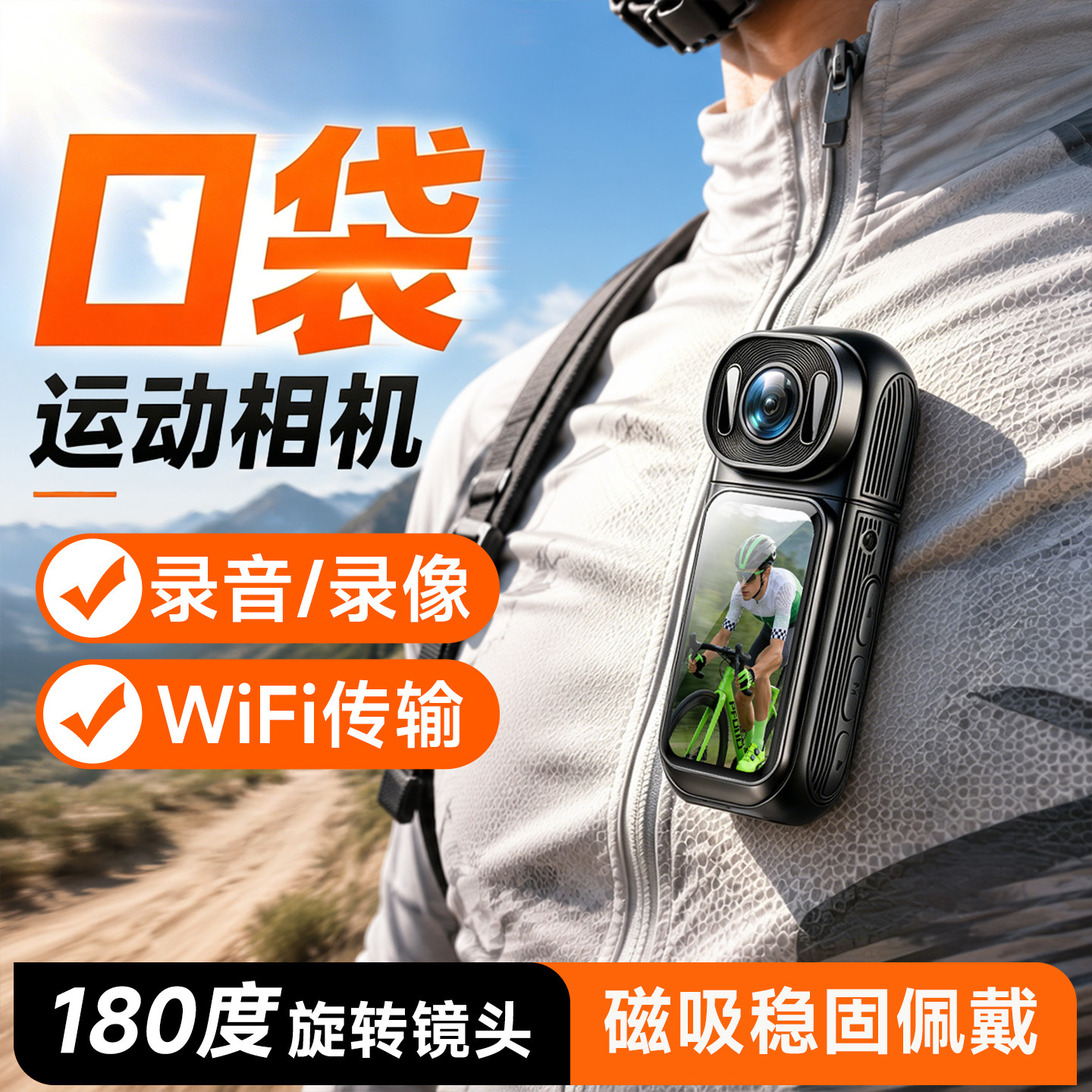 运动相机拇指录像记录仪胸前挂脖第一视角vlog拍摄摩托车骑行神器