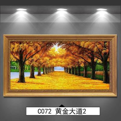 速发欧式客厅风景山水油画美式大气装金发沙画背景墙挂画壁画黄饰