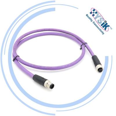 兼容菲尼克斯Profibus DP 5芯公母对接紫色直头弯头M12 B-型编码