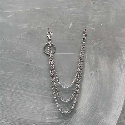 极速Big ring fashion three-layer cDhain pants chain metal pa