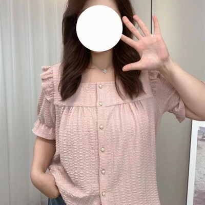 新品2025夏季胖lMM正肩设计感小众短袖衬衫大码法式显瘦雪纺小衫