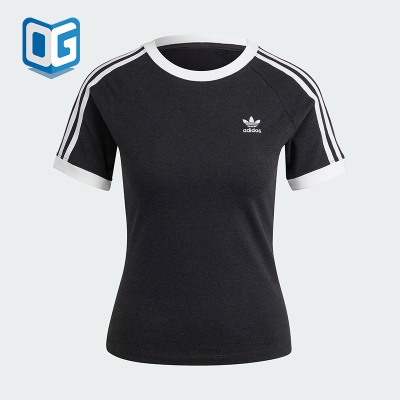 Adidas/阿迪达斯正品女士条纹印花圆领休闲运动短袖T恤IU2429