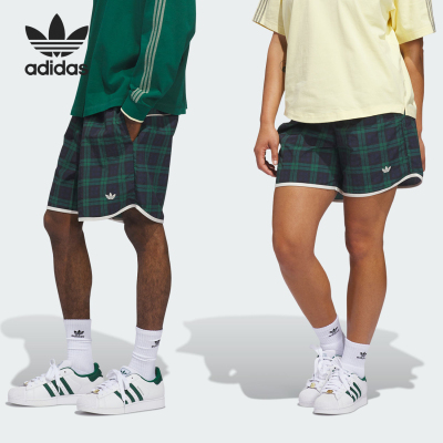 Adidas/阿迪达斯正品三叶草男女复古休闲格纹梭织运动短裤JZ0489