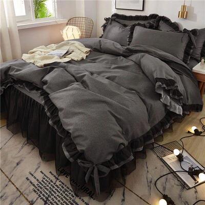 速发Luxury+Black+Princess+Bedding+Sets+Kawaii+Bed+Skirt+Shee