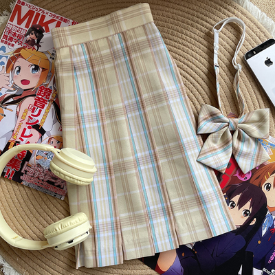 正版杏色半身裙日系jk制服格裙
