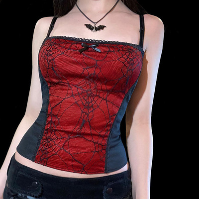 现货速发Sexy Wo Spider Web Patter L Patchwork Cis Goth Pu