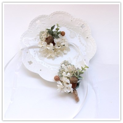 极速森系新娘新郎永生花干花手腕C花胸花伴娘小清新白色手花襟花