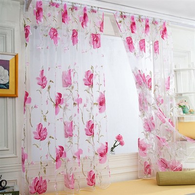 极速Flower Print Tulle Curtains For KitchenN Living Room Sol