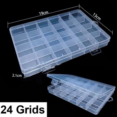 极速Adjusdtable 1-24 Grids Compartment Jewelry Box Transpare