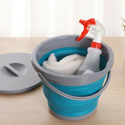 极速5L Foldng Fshng Bucket ywth Ld Collapsble Slcone Plas