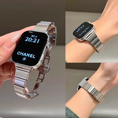 一株金属蝴蝶扣表带适用苹果手表s11新款iWatchs10不锈钢腕带applewatchS98se华为Fit4/Fit3创意小米9Pro夏天
