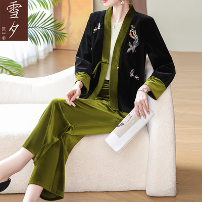 速发新中式年妈春装金丝绒休闲套装202春新款中老妈装4秋上衣薄外