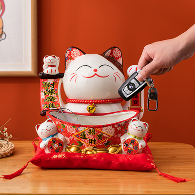 速发招财猫收乔摆件入户玄门进关柜置物架装饰品纳迁新居搬家礼物