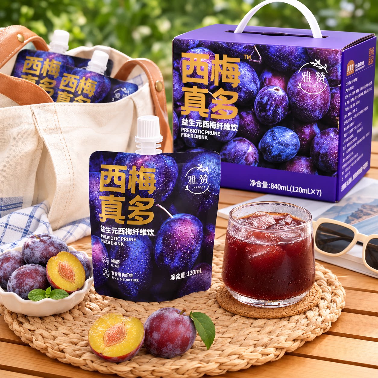 便携雅赞益生元西梅汁袋装0脂果蔬浓缩饮品日常饮用纤维果味饮料.
