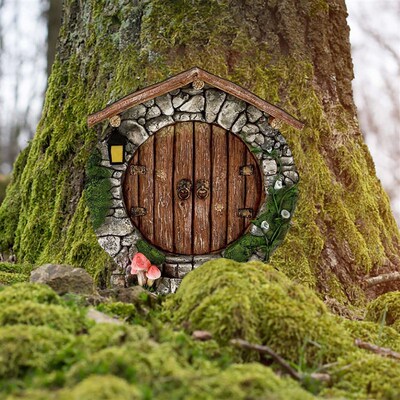 极速Wooden Elf Fainry Fairy Door Courtyard Wooden tee Decora