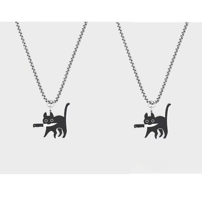 极速叼小刀猫咪h项链男潮女嘻哈卫衣链男钛钢不掉色毛衣链潮小众