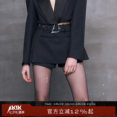 AKTK 方形牌纯色两片式朋克低腰短款裙裤