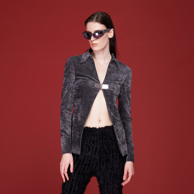 AKTK衬衫秋冬新品设计感修身显瘦收腰辣妹长袖开合上衣女