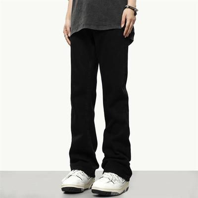 0123Start 美式微喇黑色基础牛仔裤cleanfit直筒vibe高街裤子男女