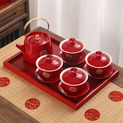 敬茶杯结婚新人改口茶杯茶壶茶具套装红色盖碗喜杯陪嫁用婚庆用品