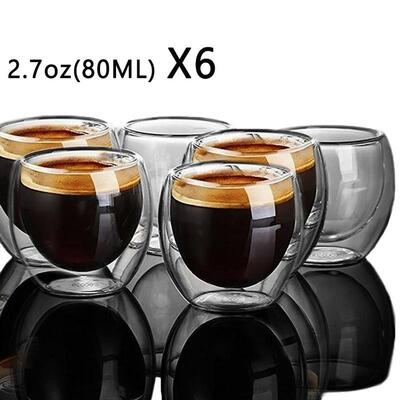 New 6Pcs 80ml 2.7oz Glass Double Walled Heat ulated Tumbler
