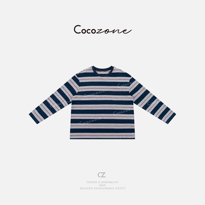 COCO ZONE 刘11【100棉】圆领条纹撞色松弛感长袖T恤CD2A1313
