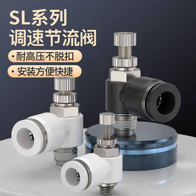 白色气缸调速阀节流阀SL4/6/8/10/12-M5/01234气管调节阀气动接头