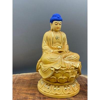 乐清木黄杨家居汽车饰中控摆件描金阿弥雕陀佛装LHM实木大日如来