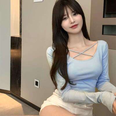 2025women clothest恤女新款显瘦时尚韩版薄款打底衫短款长袖上衣